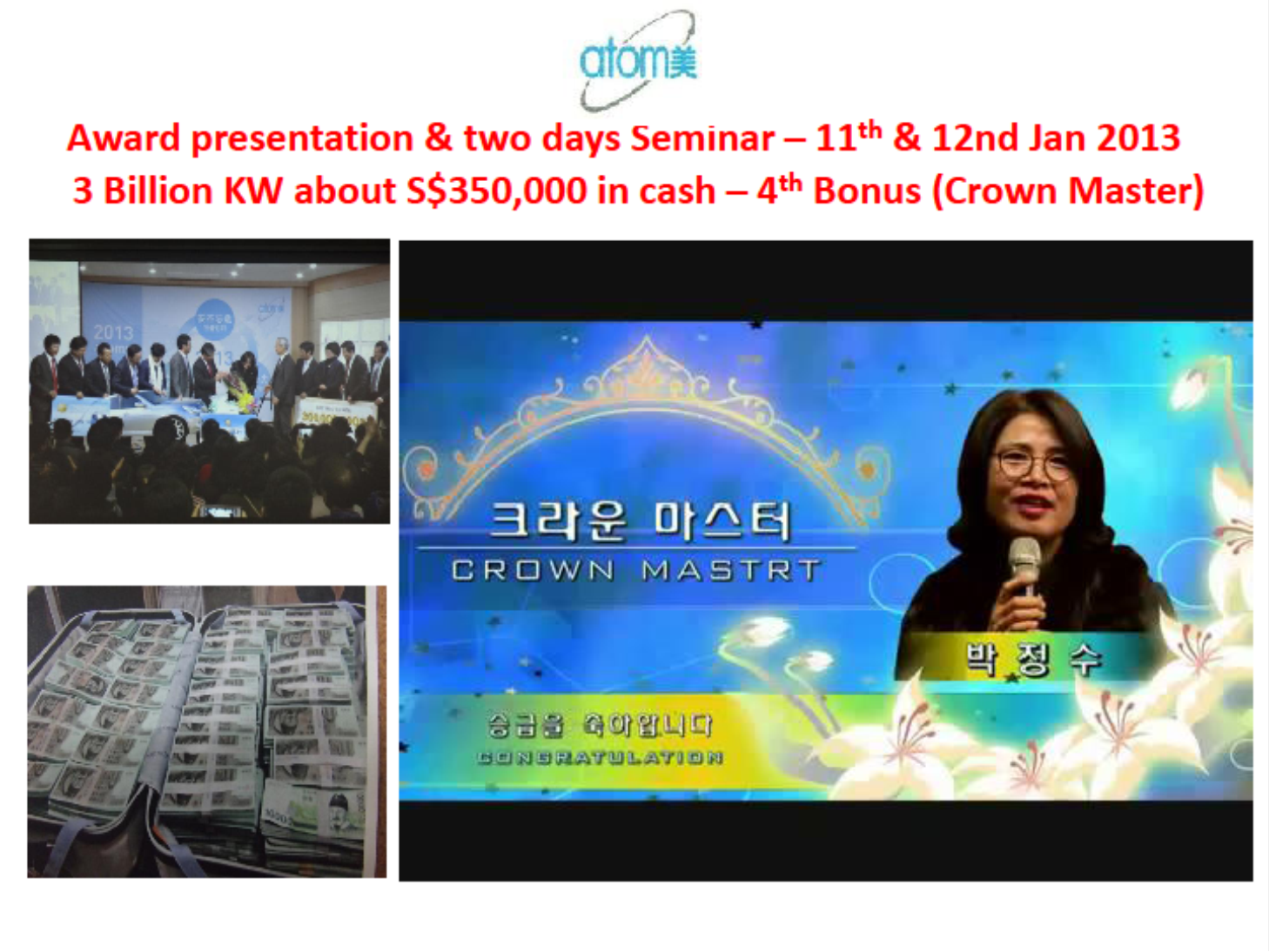 ATOMY KOREA GROUP: ATOMY AWARD & TESTIMONI, CROWN MASTER AWARD, SALES ...