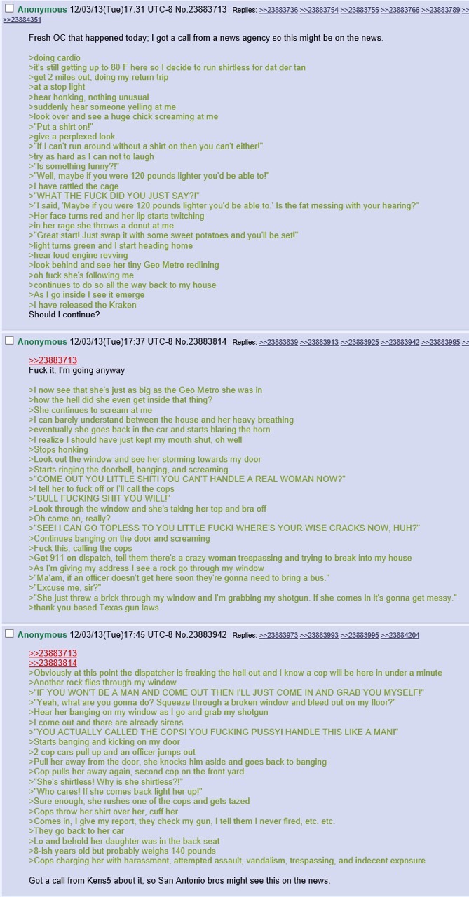 A large dump of various greentext stories, both funny and sad ...