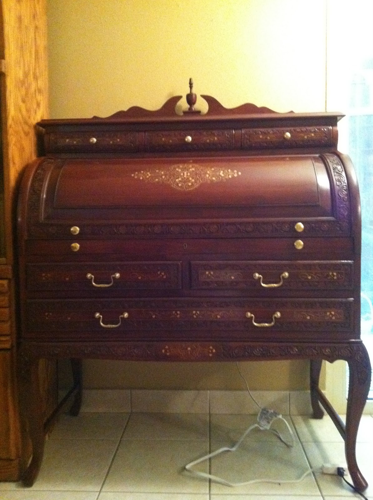 Love, Brittney: Rosewood Gold Inlay Roll Top Desk