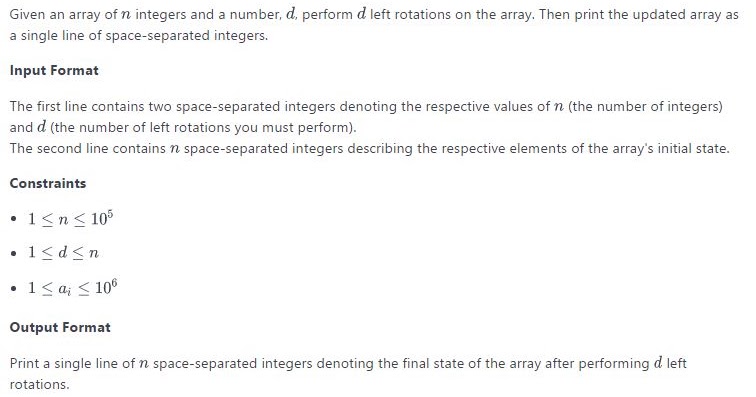 Left Rotation Hackerrank solution Left Rotation Hackerrank solution