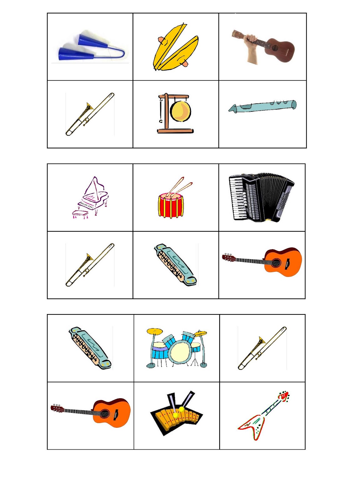 Educação Musical: Cartelas para bingo musical