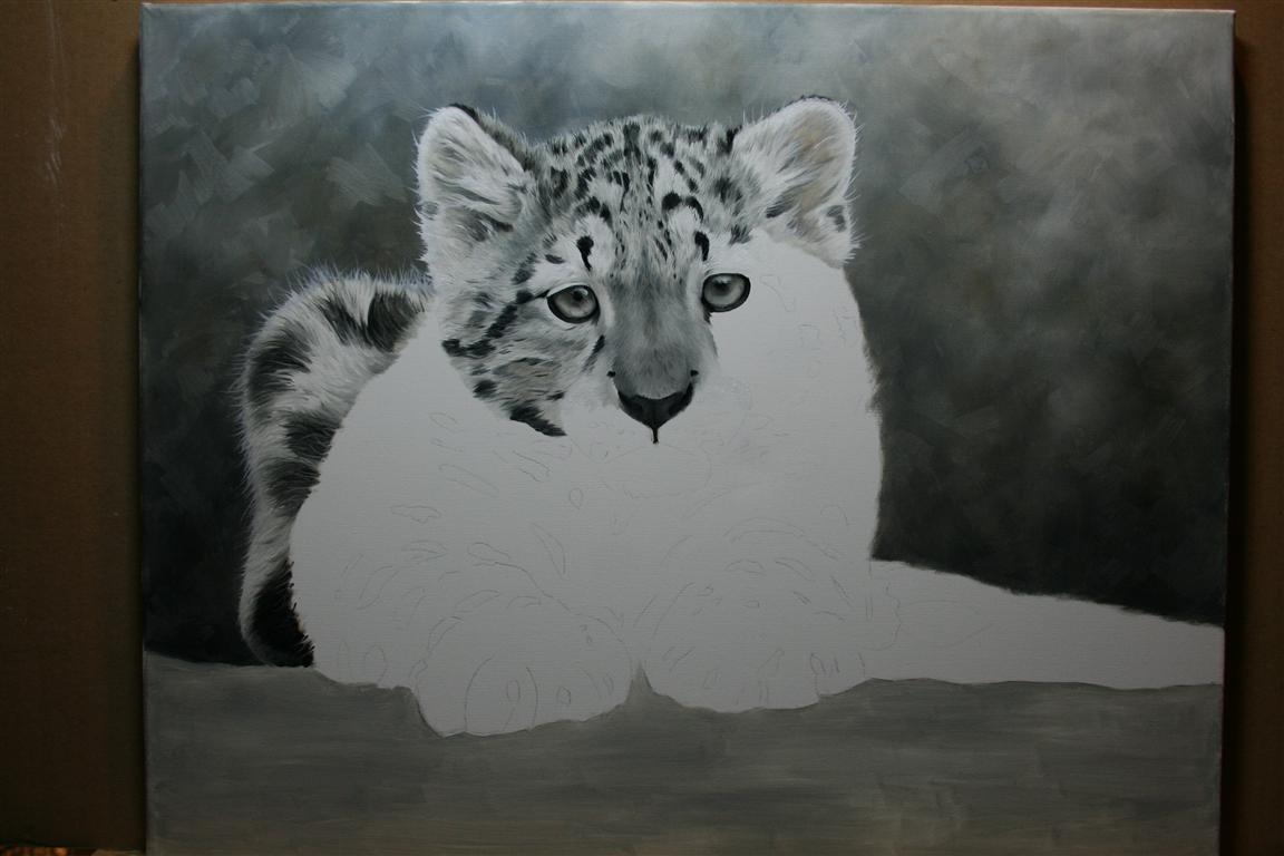 Clive Meredith Wildlife Art: Snow leopard cub painting