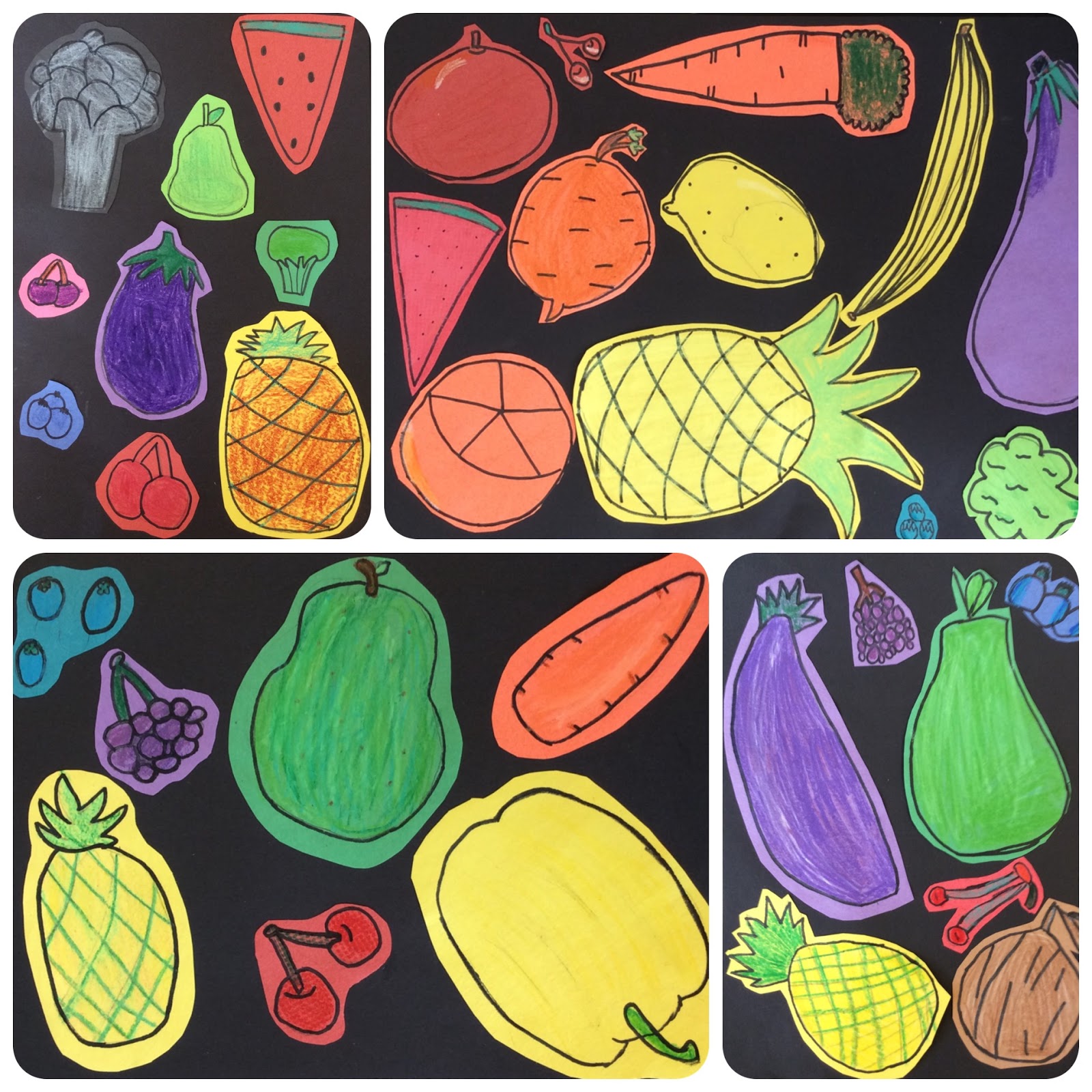 BES Art: Second Grade Fruit and Vegetable Drawings