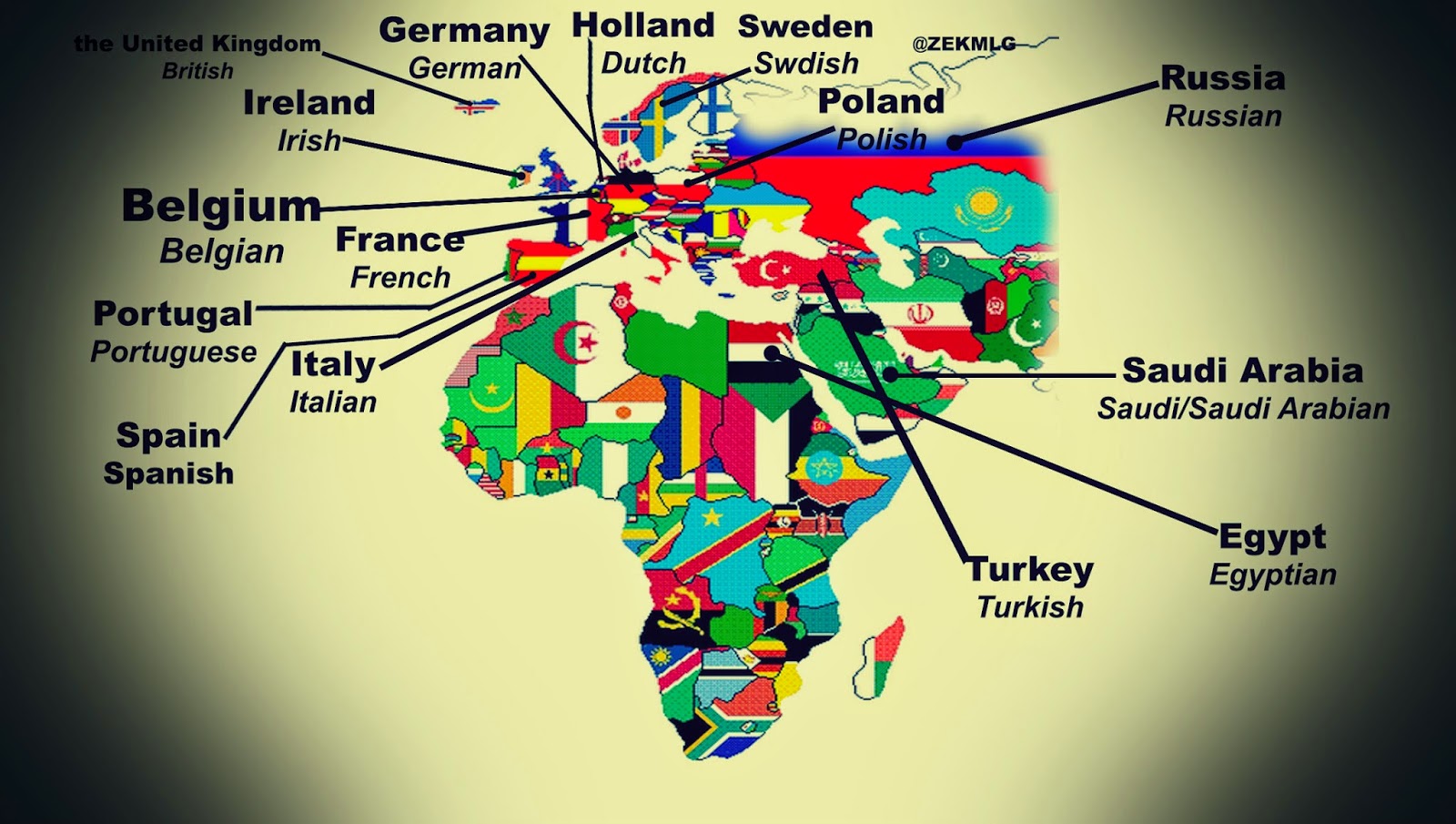 Variando Todo En Todo: Mapa de nacionalidades en ingles (Map of ...
