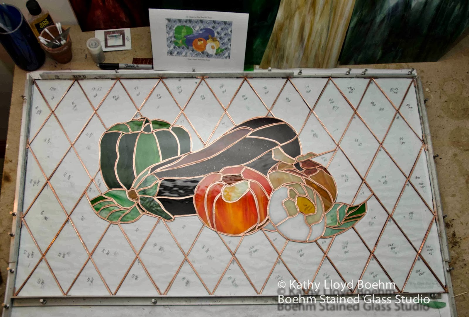 Boehm Stained Glass Blog: Stained Glass Vegetable Kitchen Panel ...