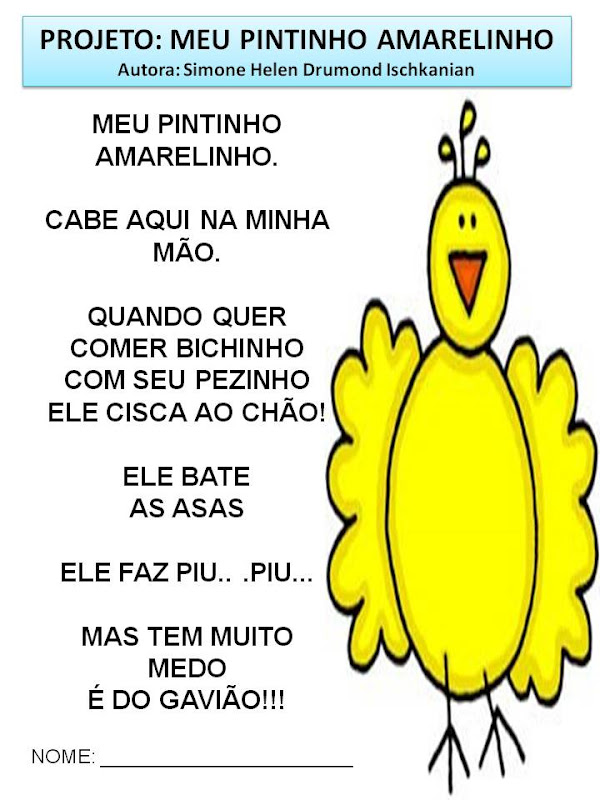 PROJETO: MEU PINTINHO AMARELINHO 1 - ATIVIDADES ANOS INICIAIS COM A BNCC