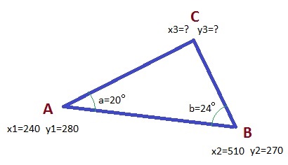 Triangulation: Calculate coordinates given two points and two angles ...