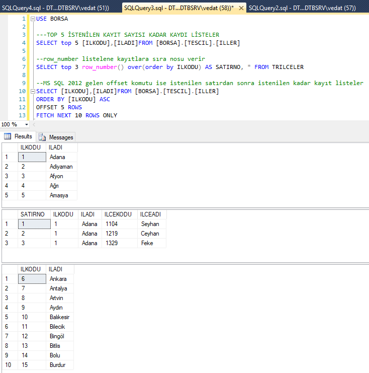 TOP,ROW_NUMBER, OFFSET kullanımı - DELPHI, C#, SQL SERVER WEB NOT ...