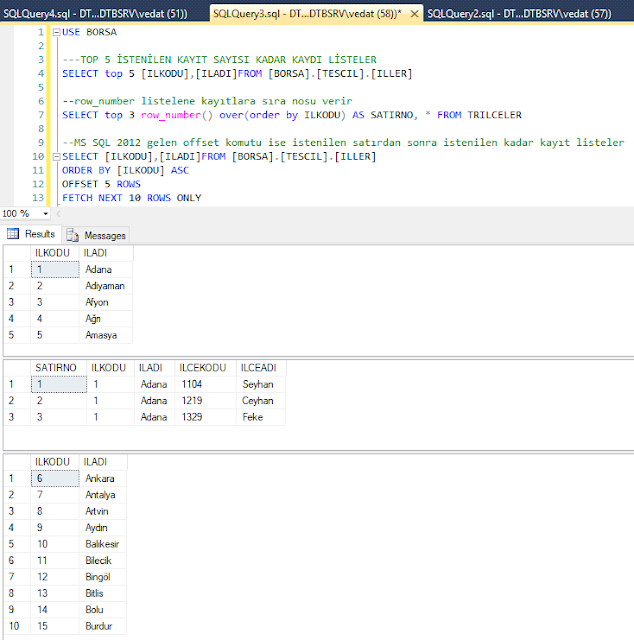 TOP,ROW_NUMBER, OFFSET kullanımı - DELPHI, C#, SQL SERVER WEB NOT ...