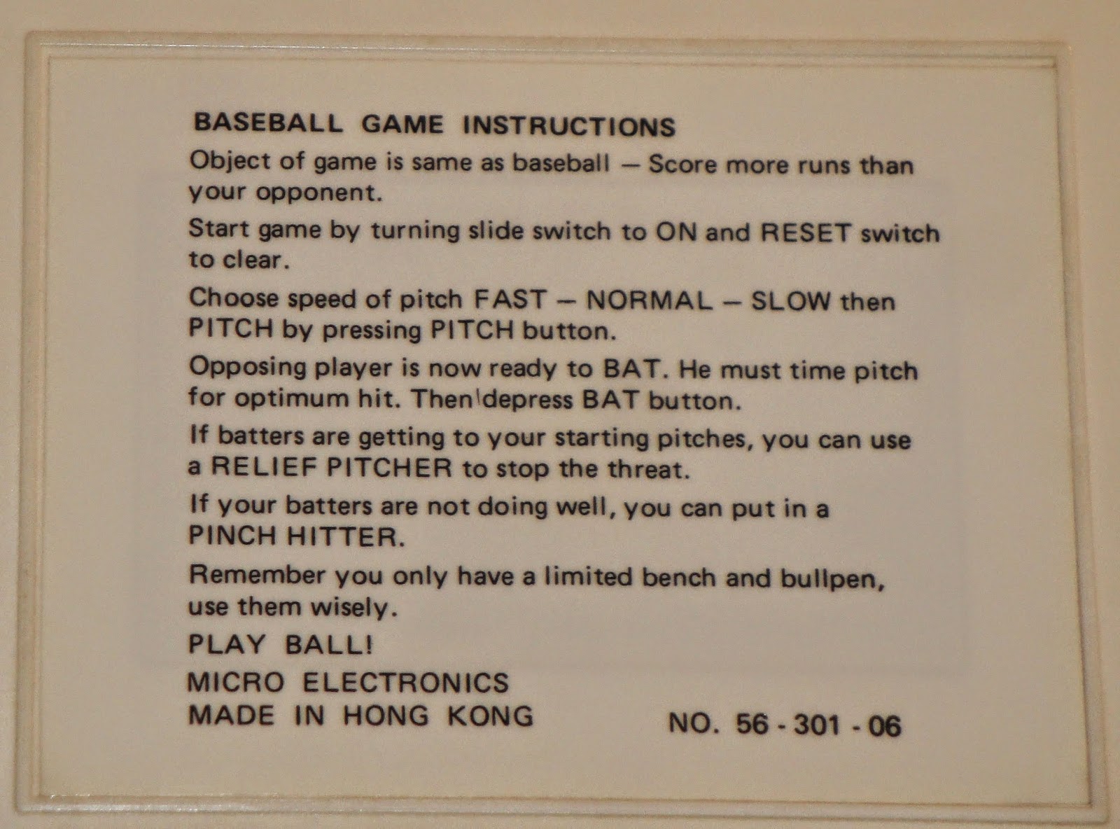 Electronic Baseball : Micro Electronics - Baseball (5 button version)