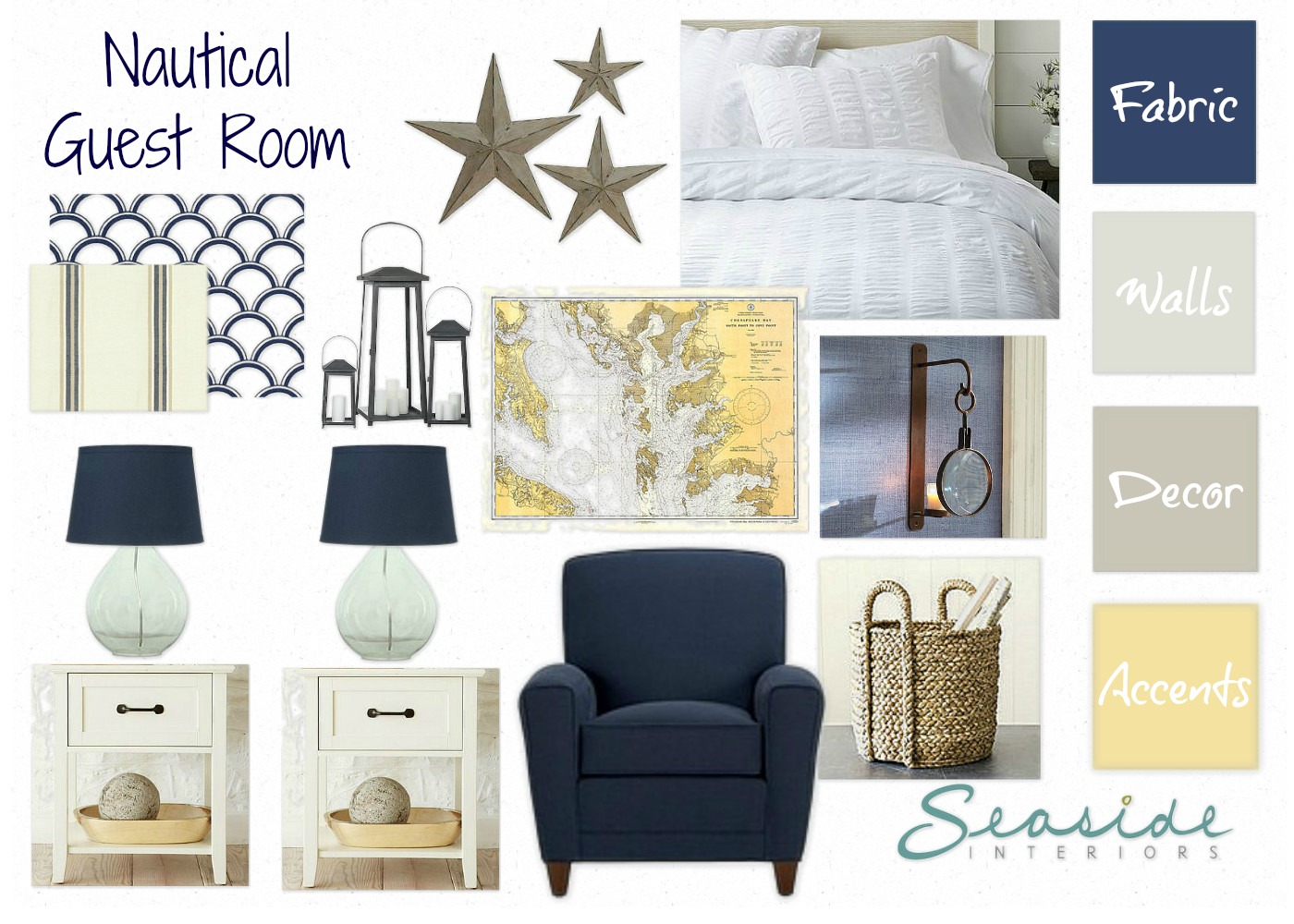 Seaside Interiors: Navy and Yellow Guest Room