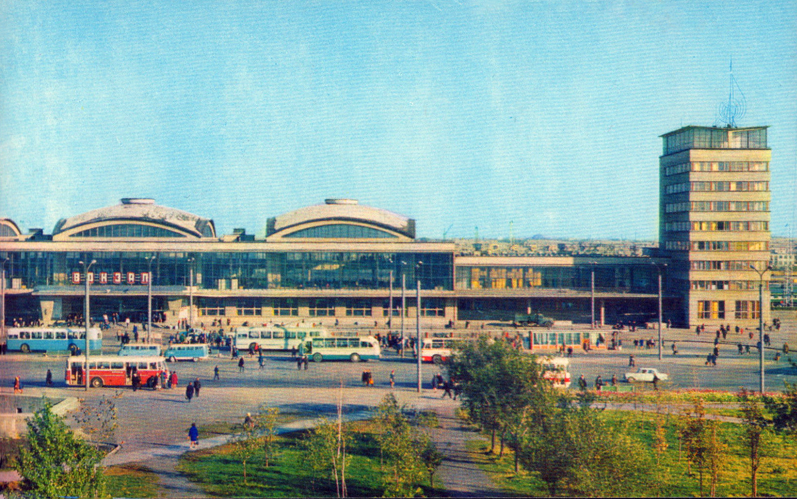transpress nz: buses outside Chelyabinsk railway station, Russia, circa ...