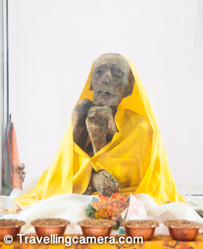 500 years old Mummy of Sangha Tenzin with teeth & hair at Gue Monastery