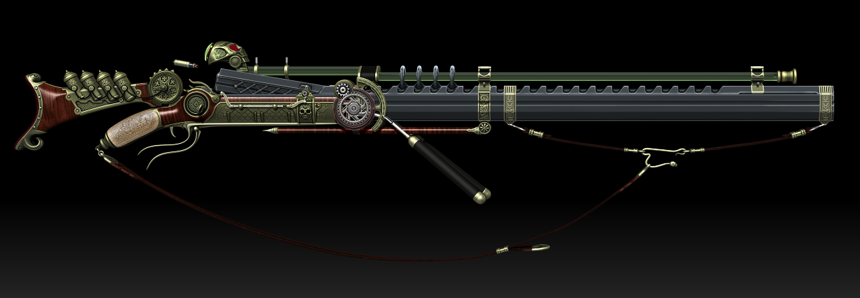 Mowrer Art Steampunk Frankenstein and more: Steampunk Aether Rifle in 3D!