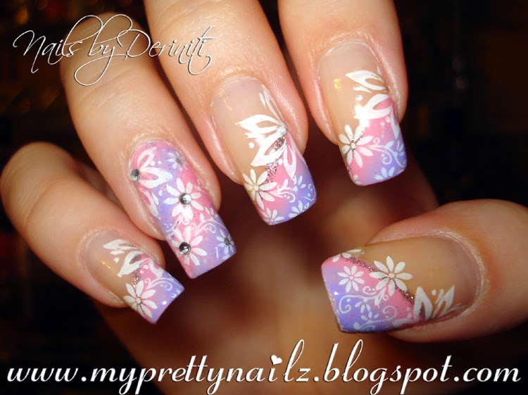 Angled Ombre Floral French Tip Pretty Spring Summer Nail Art Design and ...