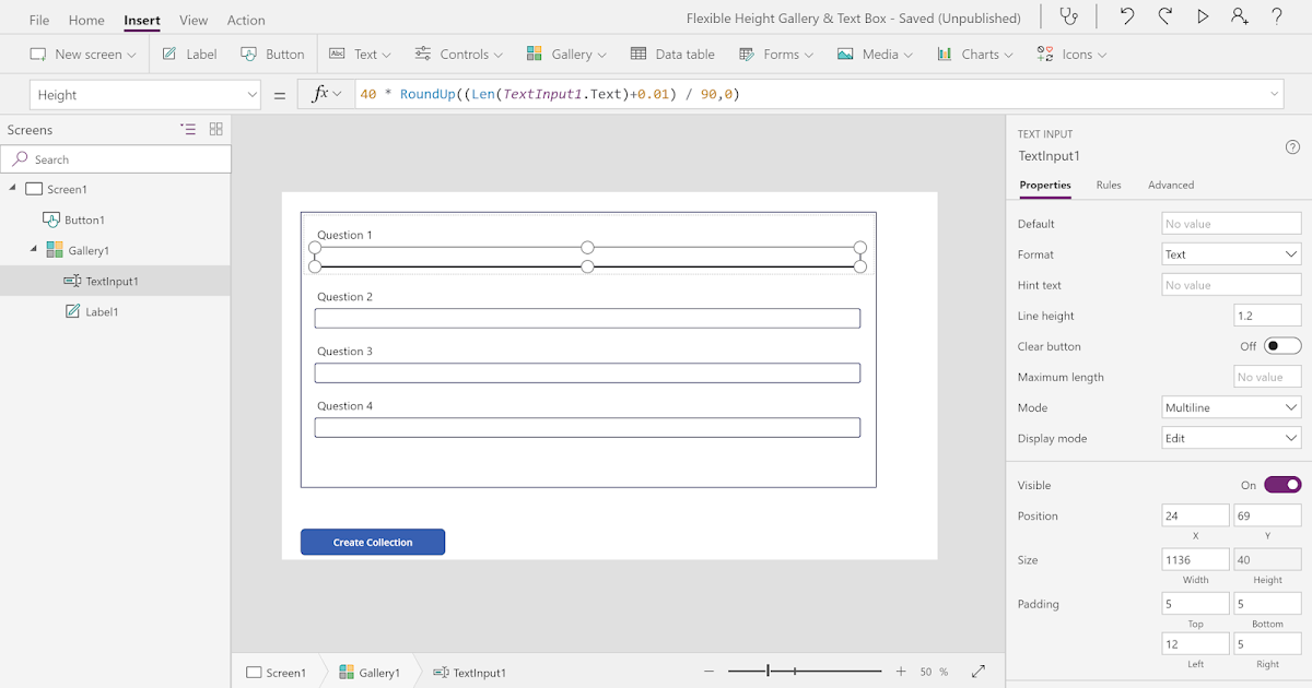 PowerApps - Building a Expanding Gallery with a Expanding Text Box