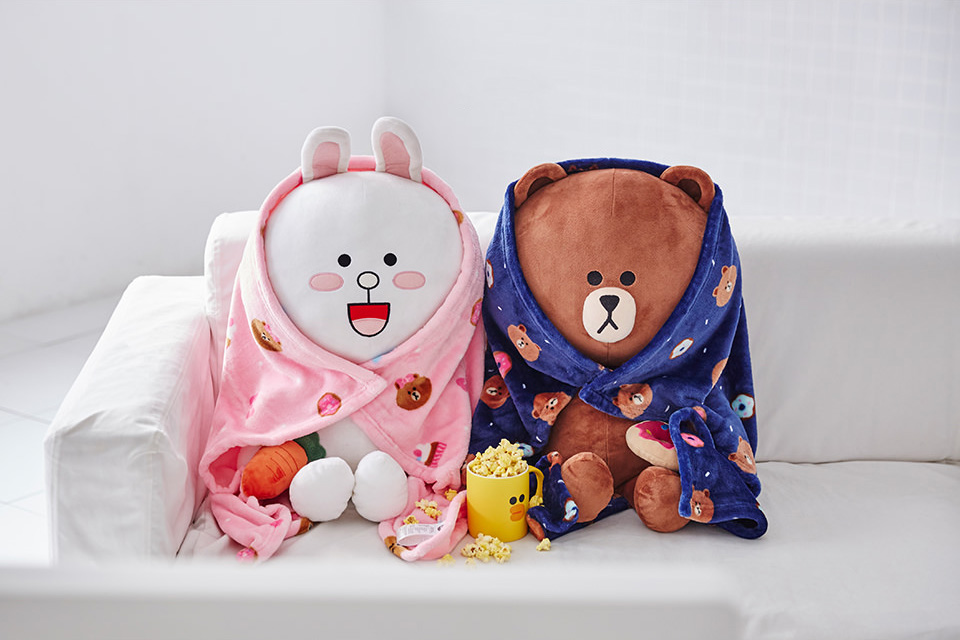 LINE FRIENDS BROWN & CHOCO Character Pattern Official Soft Fleece Throw ...