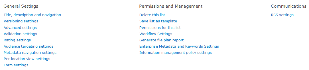 Custom List settings Page | Overview of settings ~ SharePointTips