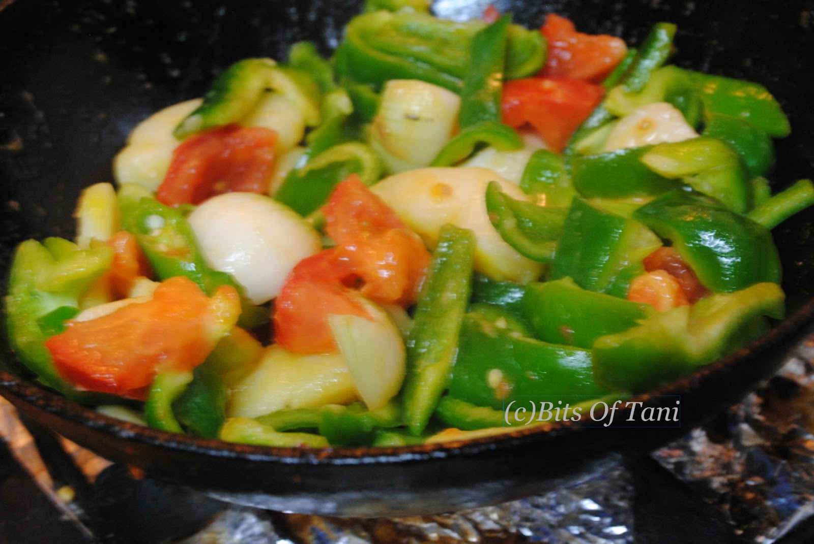 Bits Of Tani: Sweet & Spicy Capsicum Potato with Paneer / Prawn ...