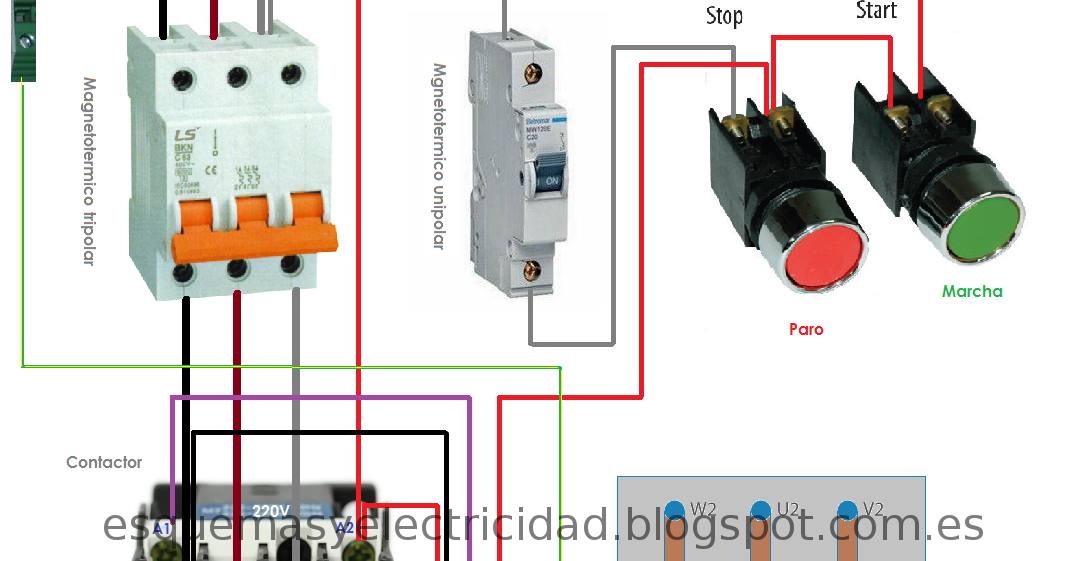 Esquemas eléctricos: Marcha y paro trifasico -220v