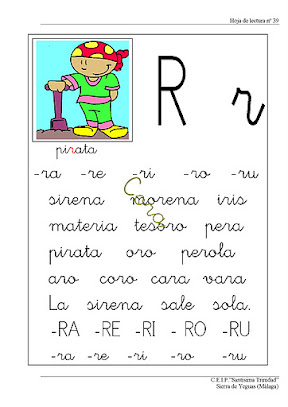 UNA VENTANA A MI CLASE: FICHAS DE LECTURA DE LA LETRA R