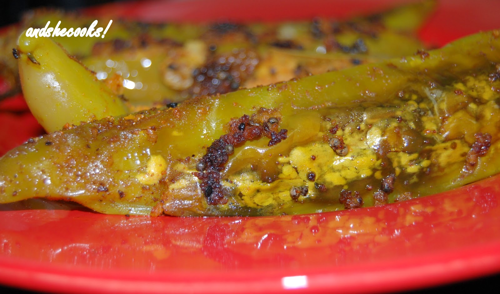 AndSheCooks!: Bharva Mirchi- Stuffed Green Chilli Peppers with Besan or ...