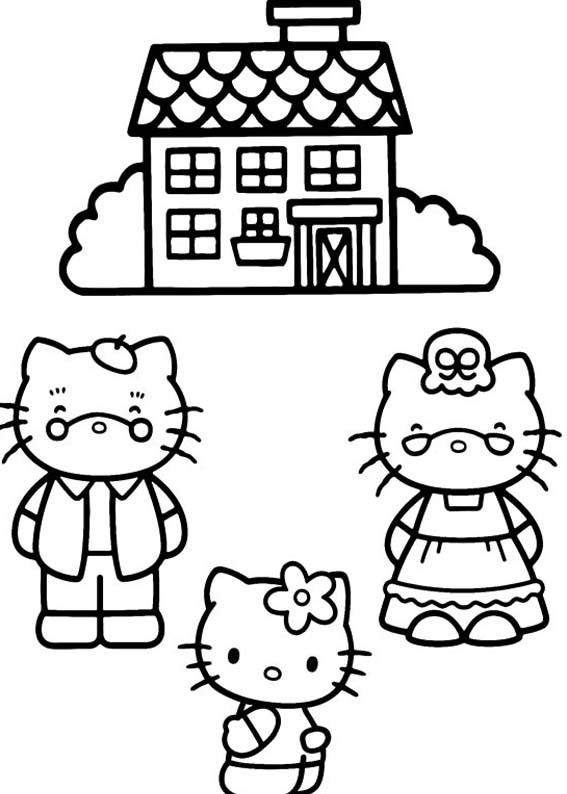 Familia Hello Kitty - Desenhos preto e branco para colorir