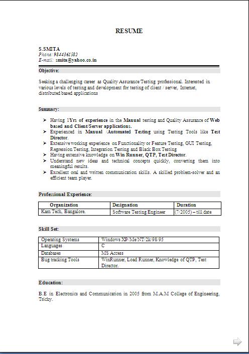 Resume Format For Bpo
