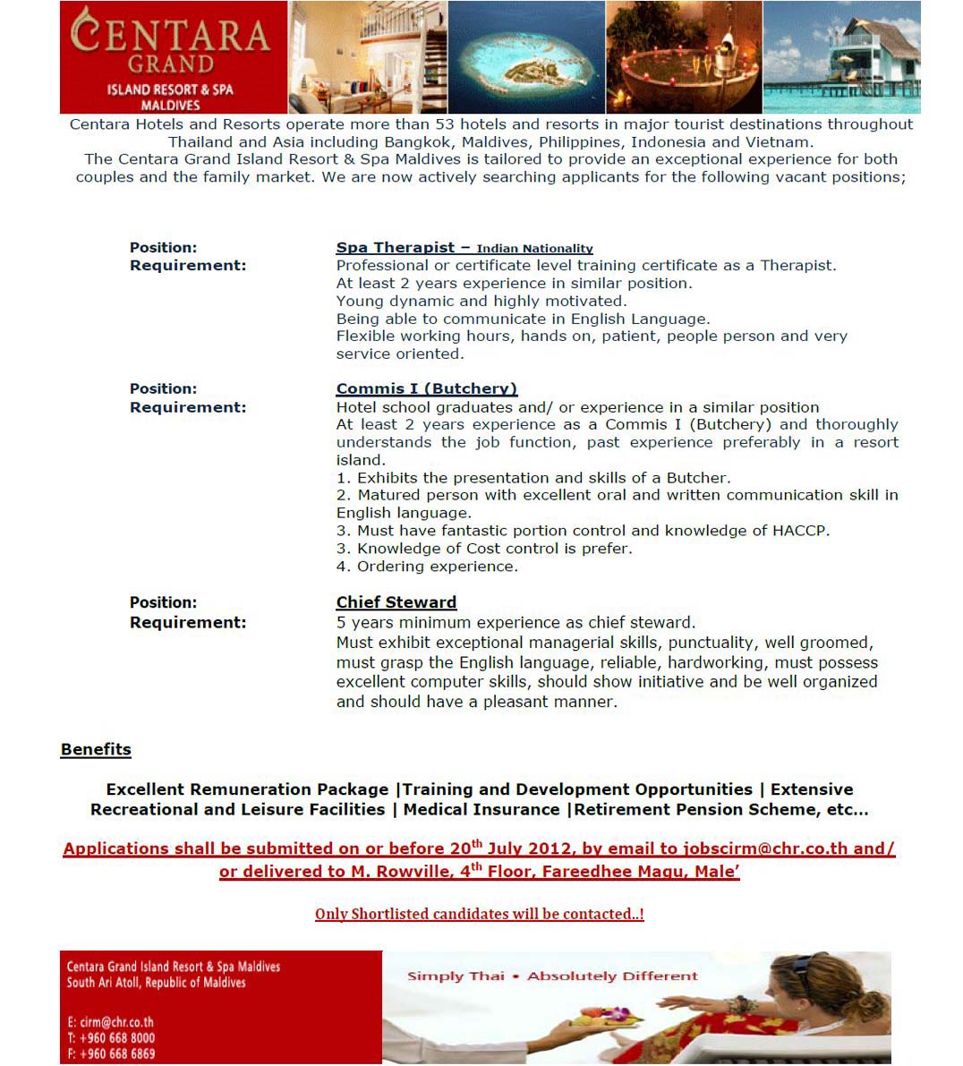 Job Maldives - Fresh Jobs in Maldives: Steward jobs in Maldives