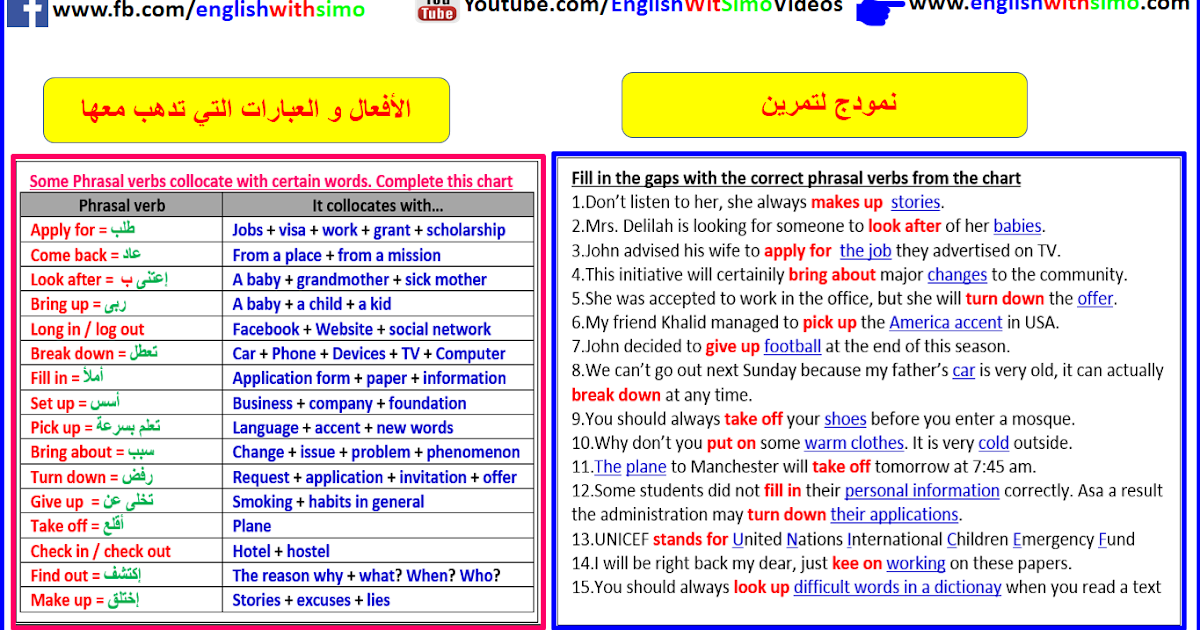 Phrasal Verbs Second Year BAC review and Exercise - English With Simo