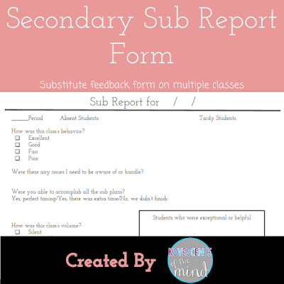 Freebie Friday: Substitute Plan Form | Kovescence of the Mind