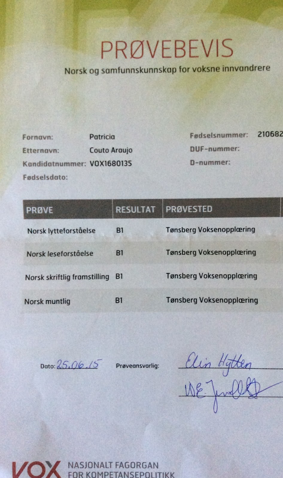 På vei til bestått : Resultat av Norskprøve