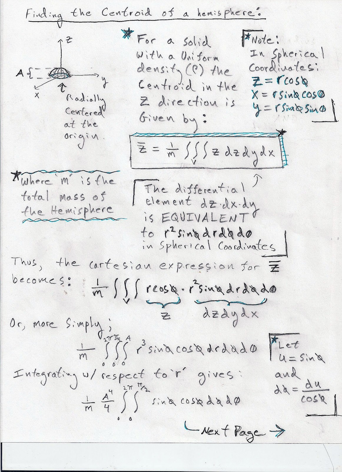 Calculus: Centroid of a Hemisphere, Math 251