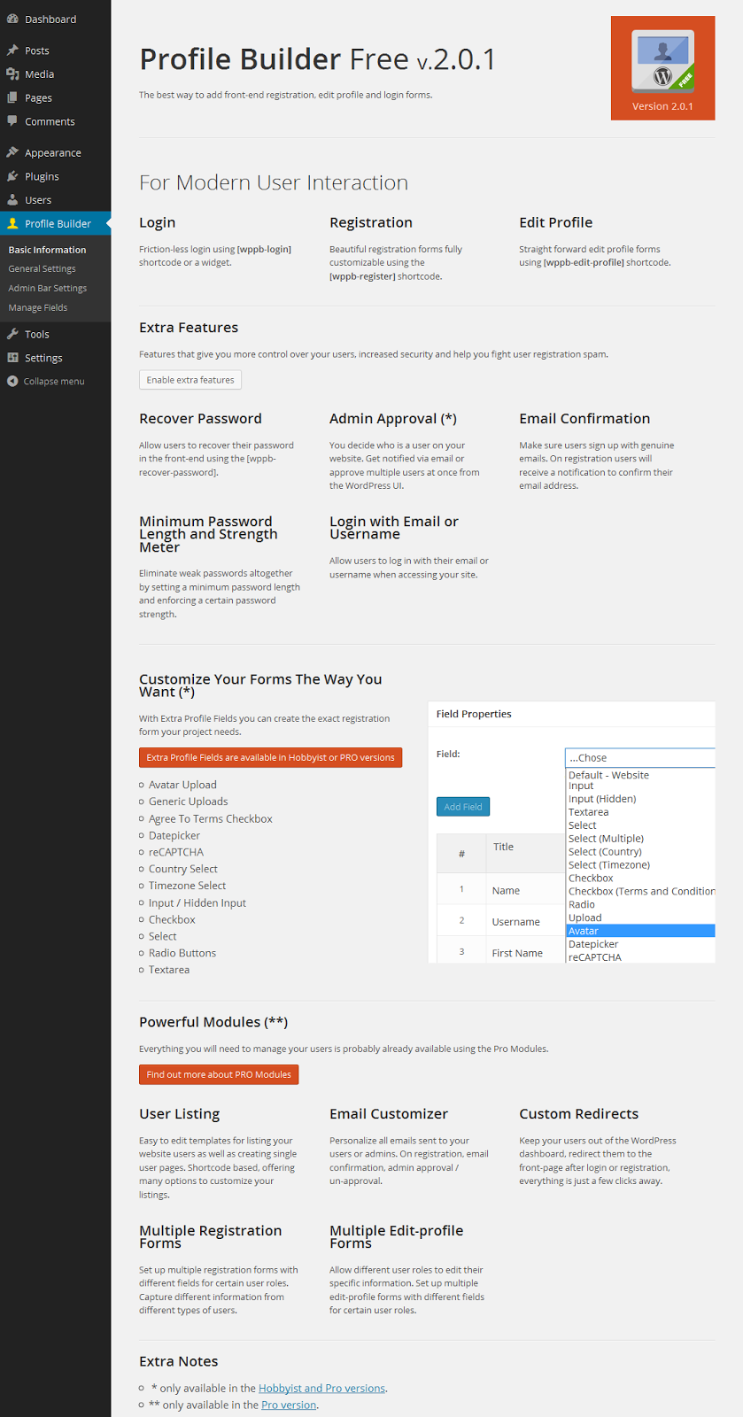 Plugin Profile Builder Pro Wordpress Templates Creation