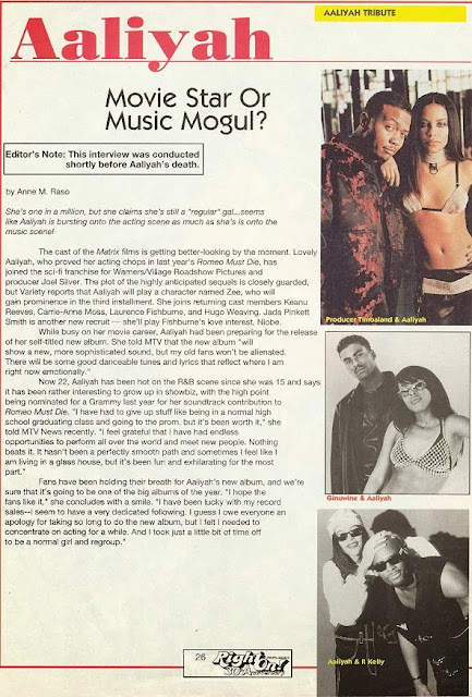 Aaliyah Archives: Aaliyah Tribute: Right On! Magazine, 2001