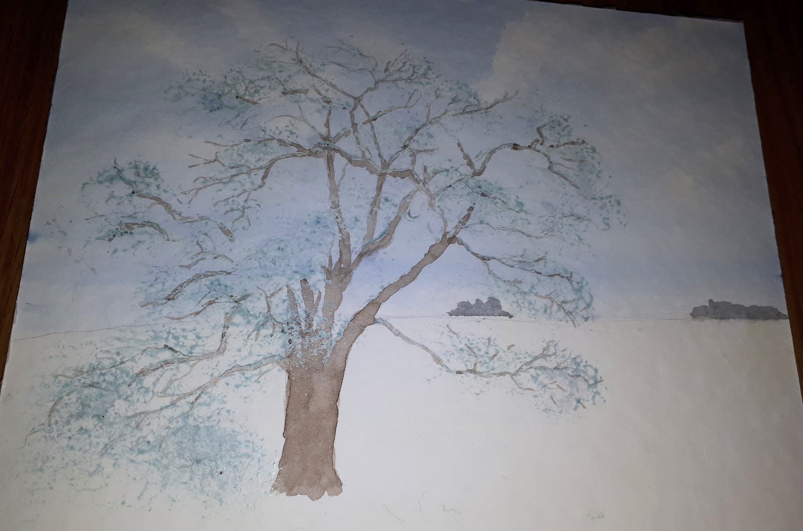 Landscape paintings - krajinomalba: Zimní stromy, dub