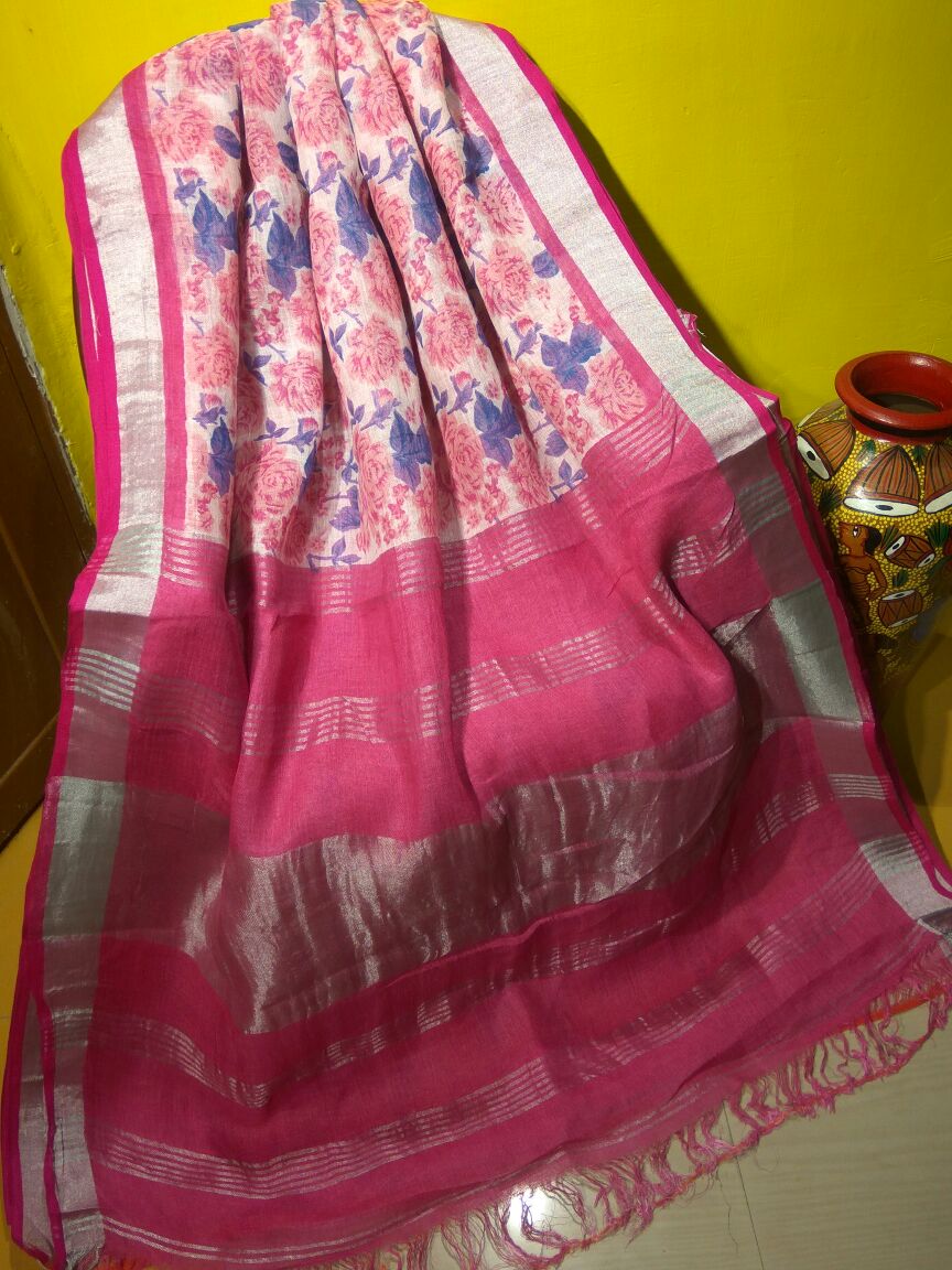 Linen by linen screen print sarees