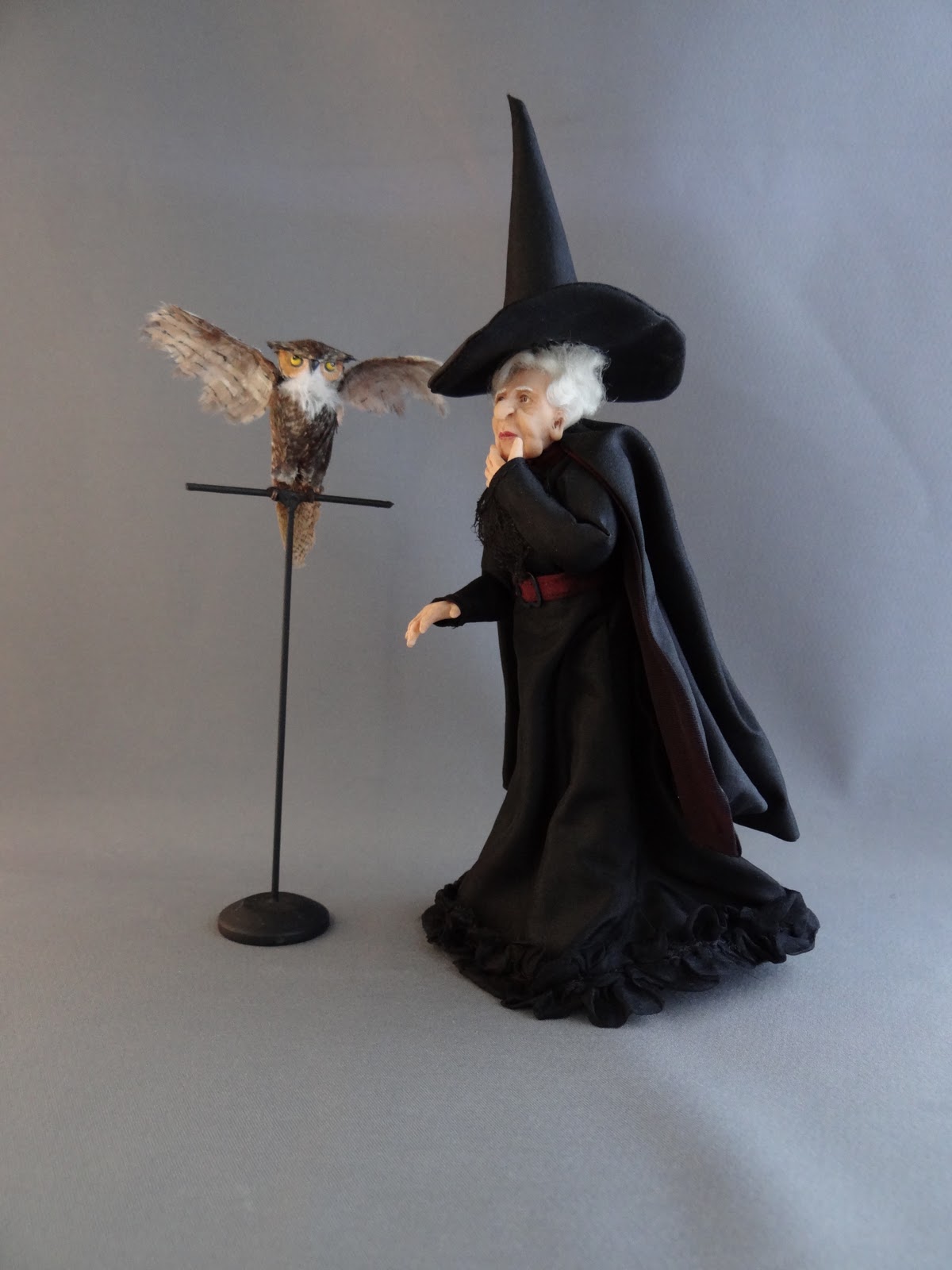 From the Studio of Pat Benedict: Miniature dollhouse Witch with her Owl ...