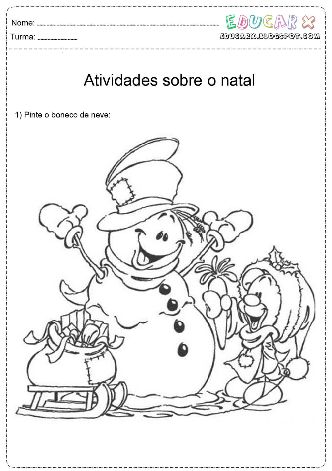 Bonecos de neve de natal para colorir e imprimir - Diy Feltro