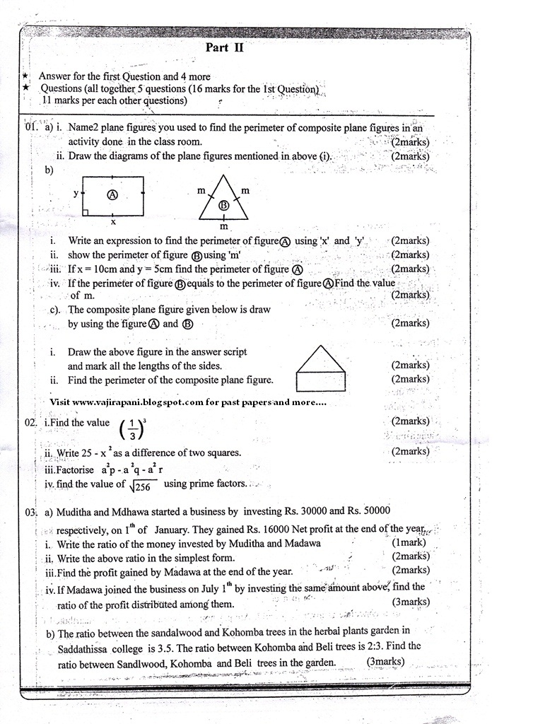 Past papers: Grade 8