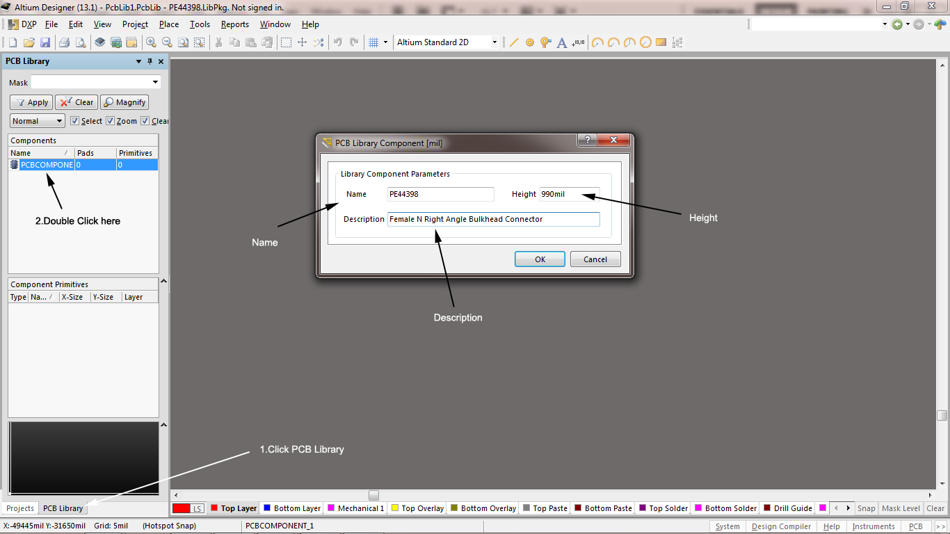 PCB mount N connector Schematic, Footprint creation tutorial ...