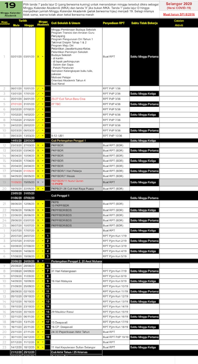 Majlis Guru Besar Selangor: Deraf Kalender Akademik 2020 (Covid-19)
