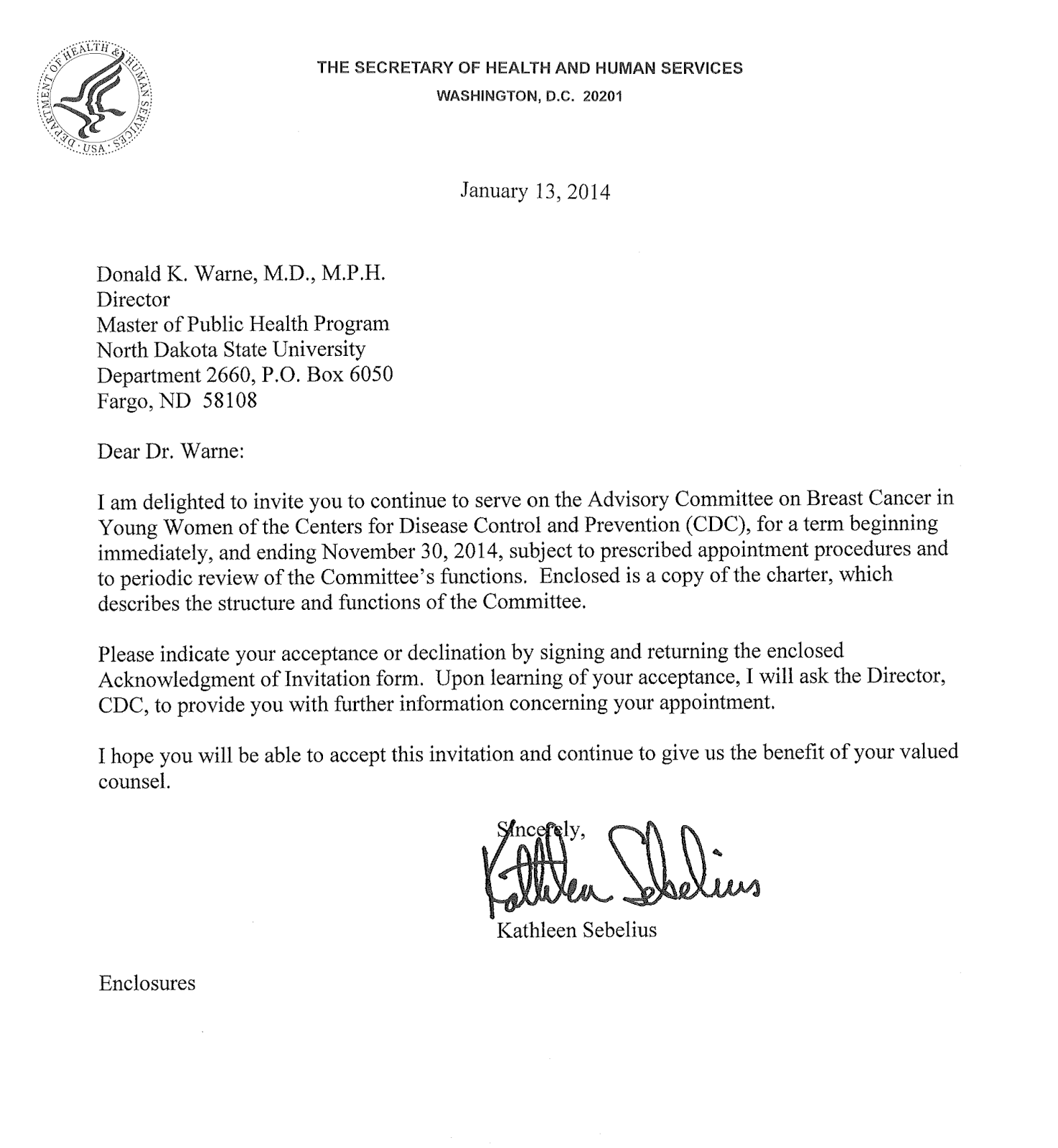 Don's Adventures in Public Health: Letter from the Secretary of Health ...