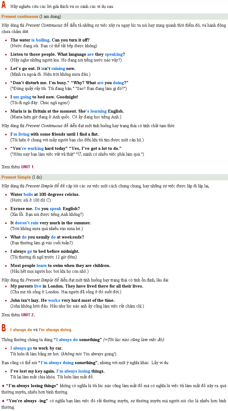 Unit3 Present Continuous and Present Simple | tienganh