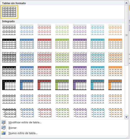 MICROSOFT OFFICE WORD 2010: TABLAS