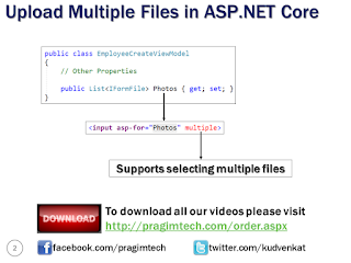 Sql server, .net and c# video tutorial: Upload multiple files in asp.net core mvc - Slides
