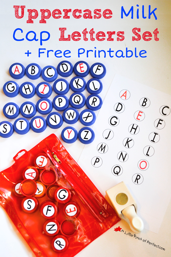 DIY Uppercase Milk Cap Letter Set and Free Printable - A Little Pinch ...