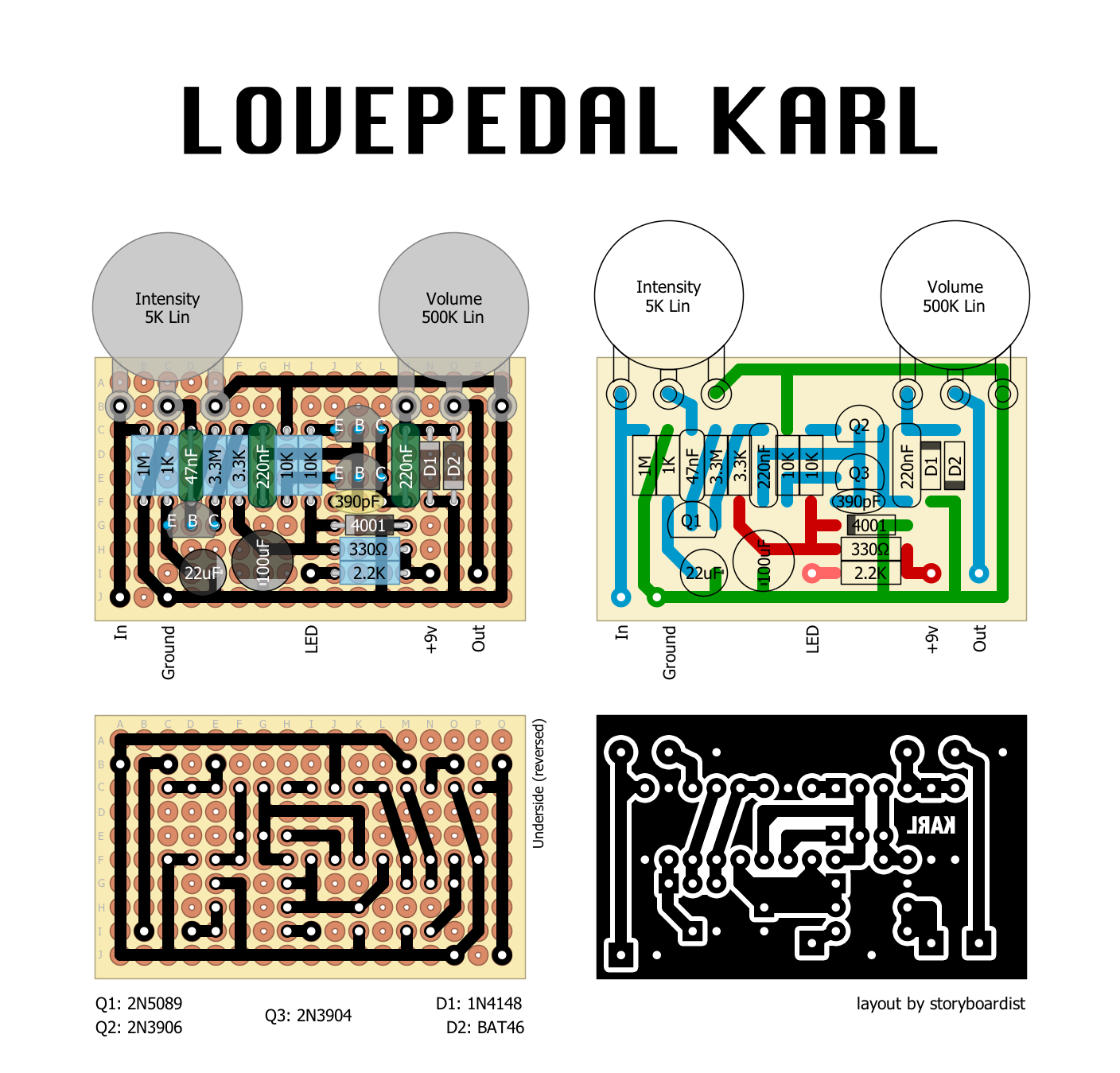 Perf and PCB Effects Layouts: Lovepedal Karl (2-knob version)
