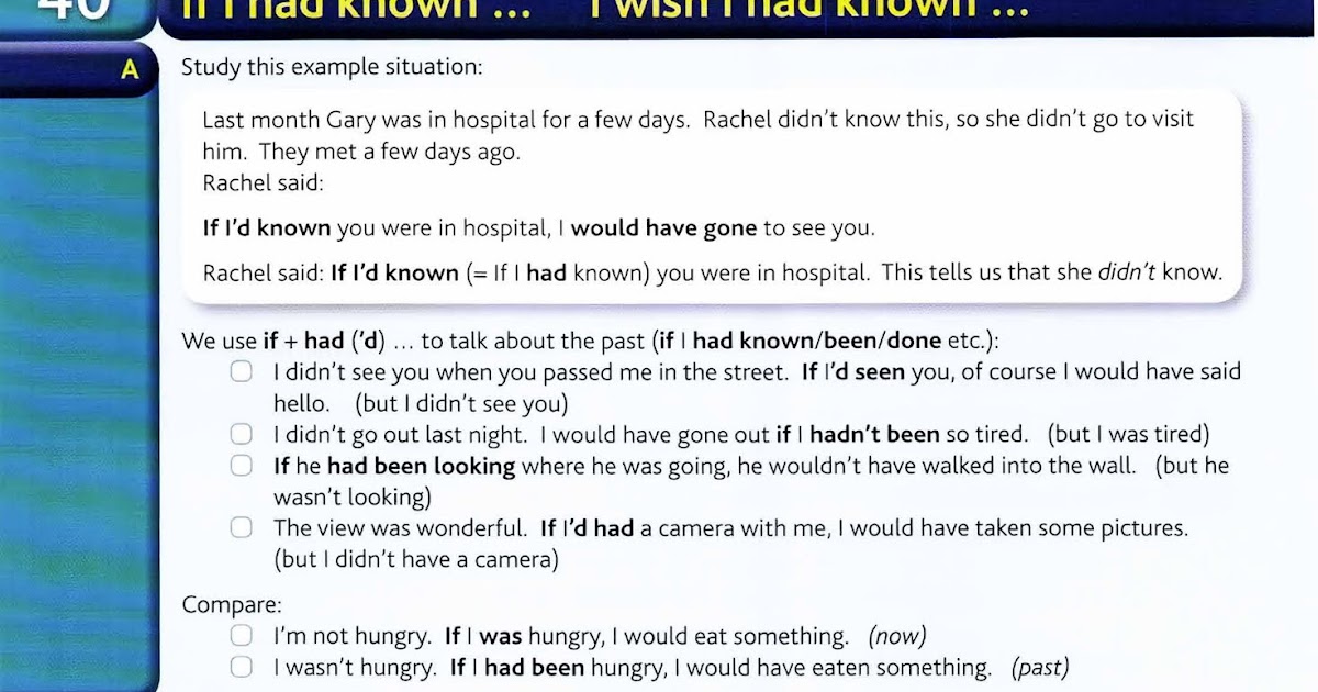 Unit 40: If I had known … I wish I had known … - English Grammar in Use