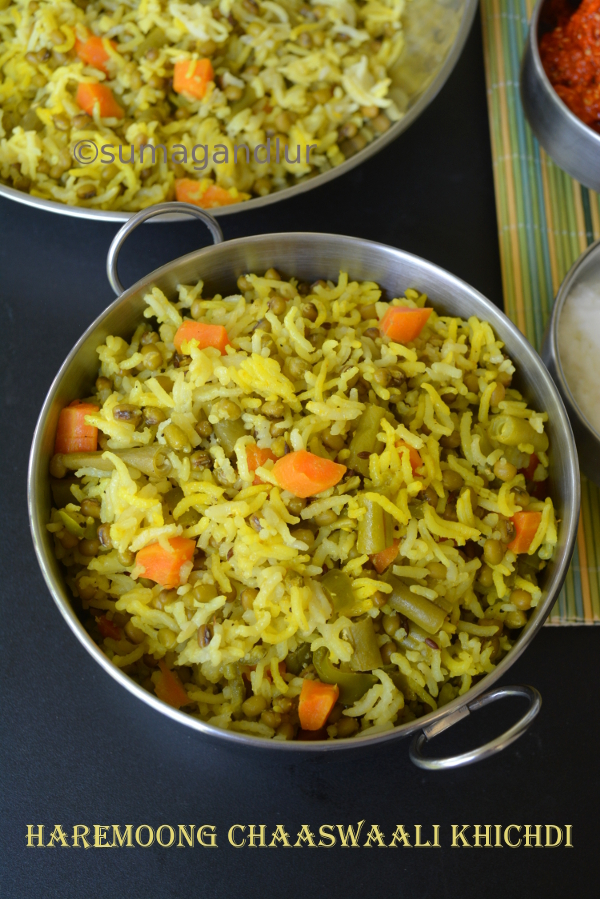 Veggie Platter: A - Z Rice Dishes ~ H for Hare Moong Ki Chaaswali Khichdi